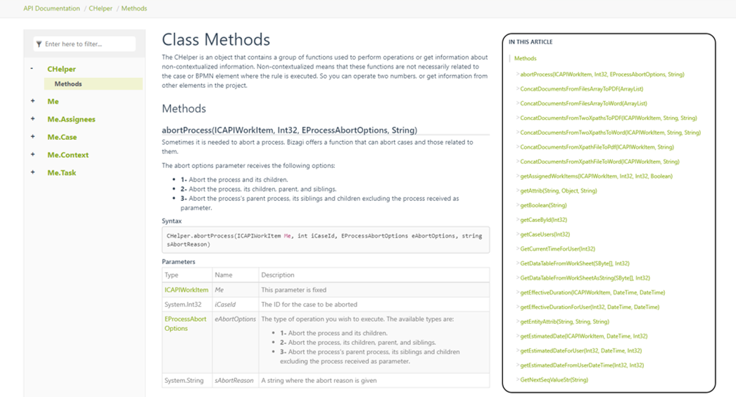 Bizagi API Documentation